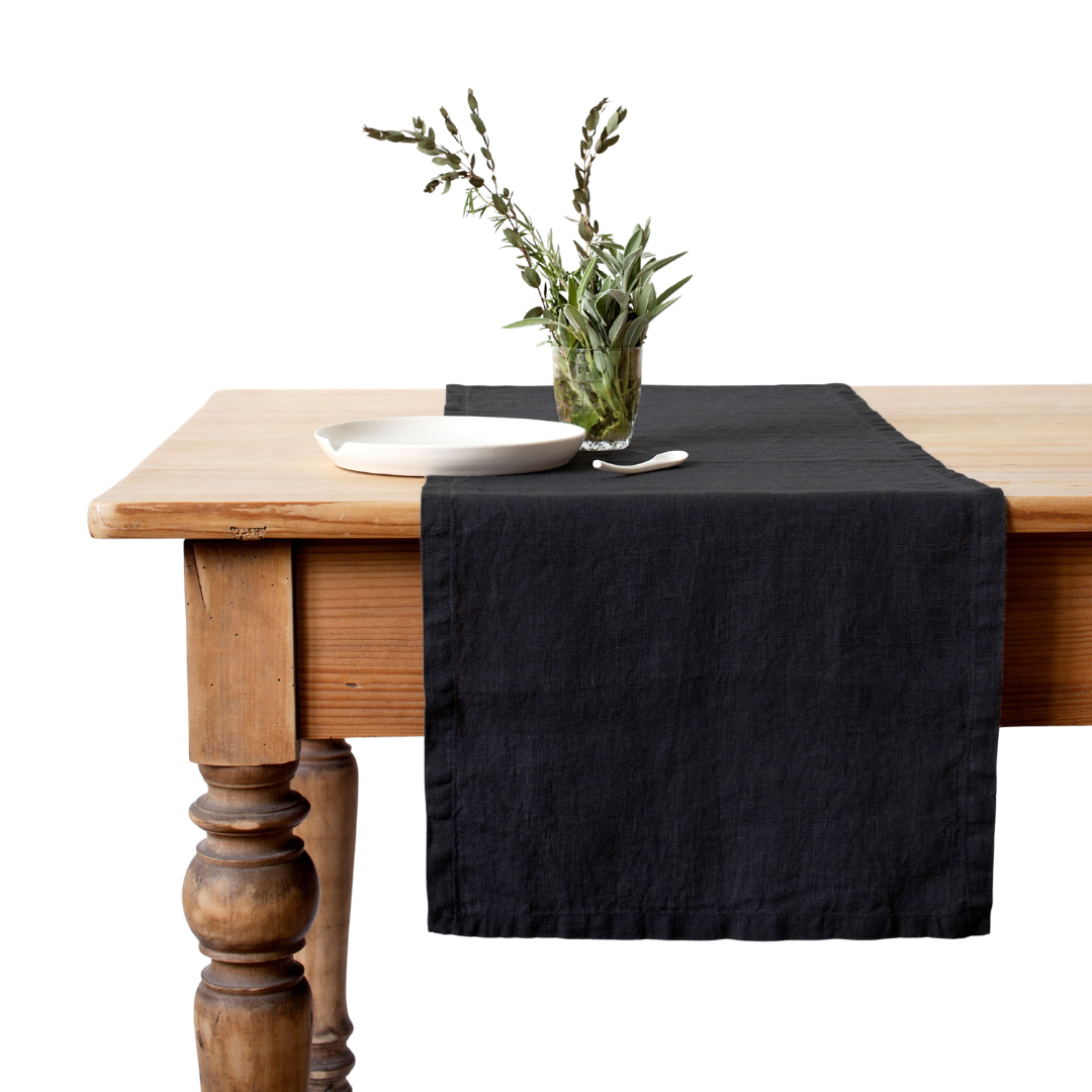 Black Linen Table Runner | Forest Homes