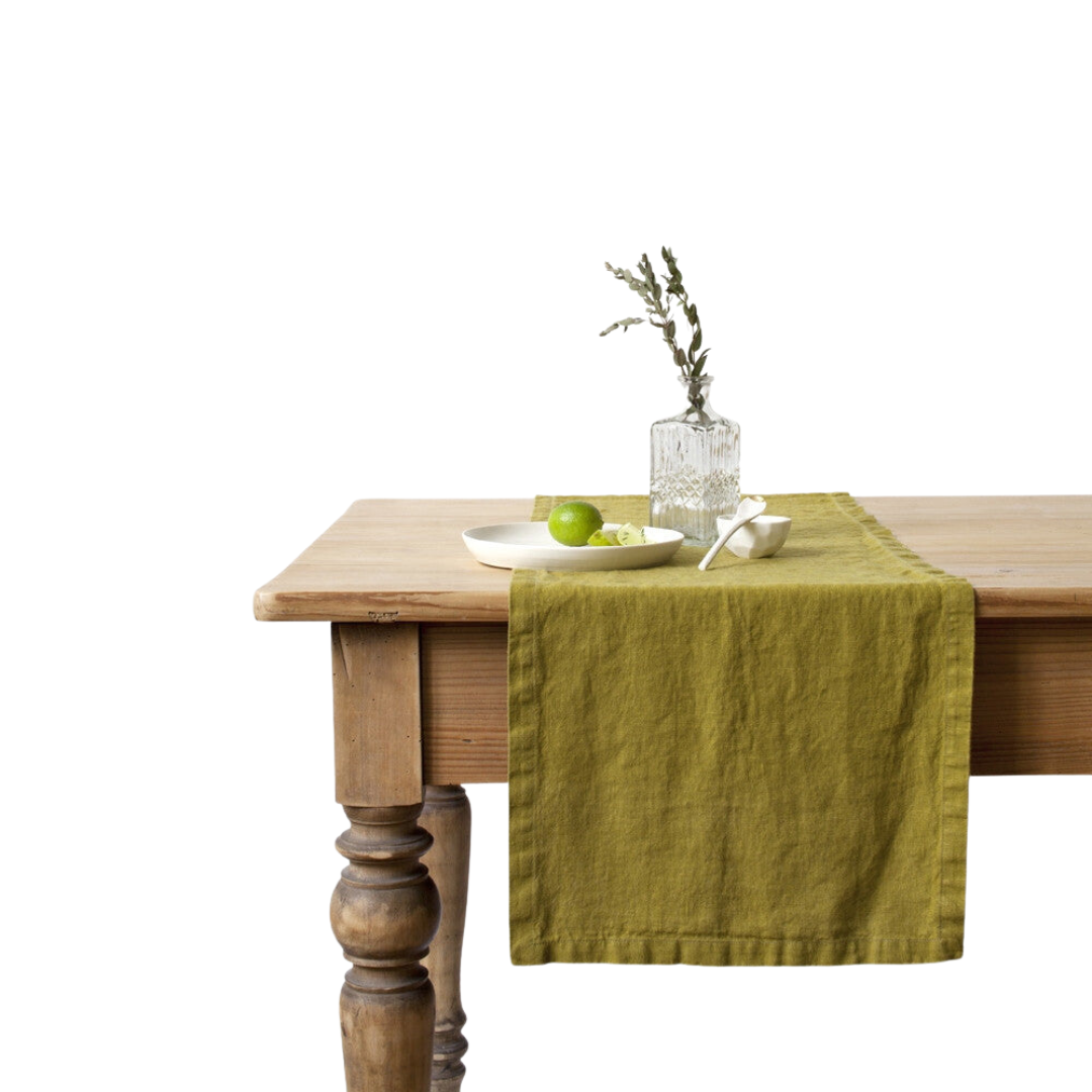 Moss Green Linen Table Runner | Forest Homes