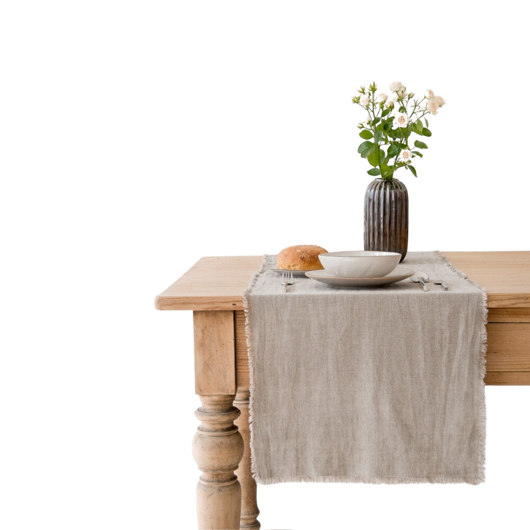Natural Linen Table Runner with Fringe | Forest Homes