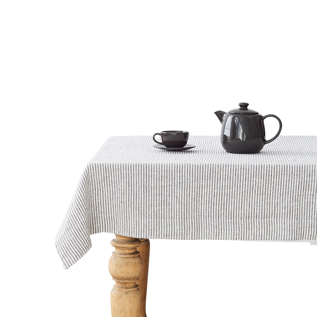 Thin Black Stripes Linen Tablecloth | Forest Homes