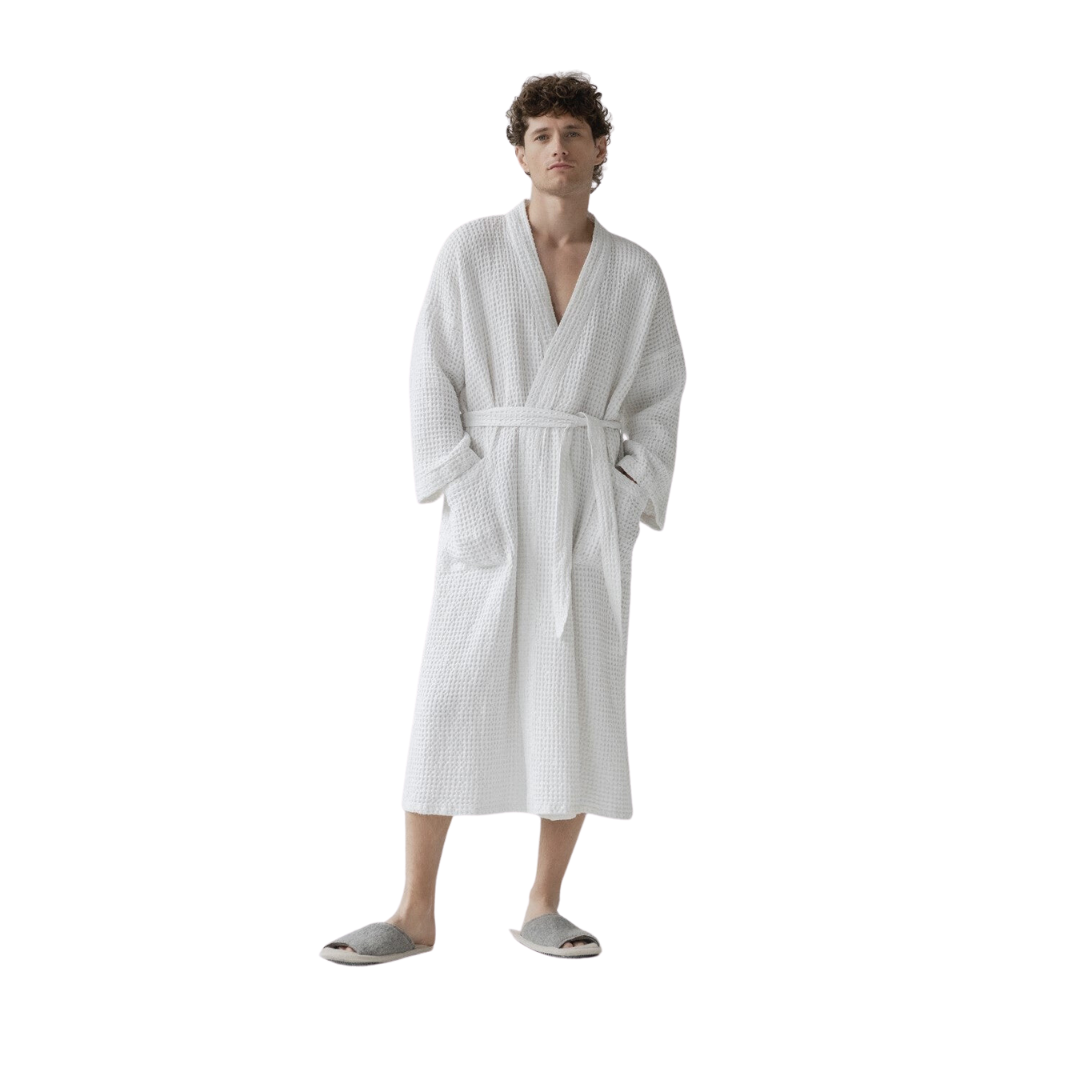 White Linen & Cotton Waffle Bathrobe | Forest Homes